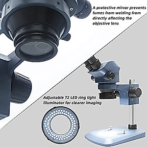 HengTianMei ZS7050 Profesional Binocular Stereo Microscope, WF10x/22 Eyepieces, 7X-50X Magnification, 0.7X-5X Objective, 72 LED Ring Light Illuminator, Adjustable Zoom and Focus Knobs