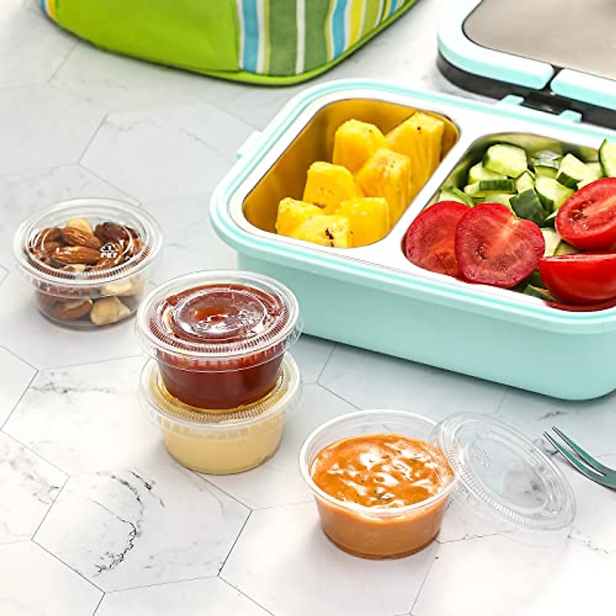 [130 Sets - 2 Oz ] Jello Shot Cups, Small Plastic Containers with Lids, Airtight and Stackable Portion Cups, Salad Dressing Container, Dipping Sauce Cups, Condiment Cups for Lunch, Party to Go, Trips