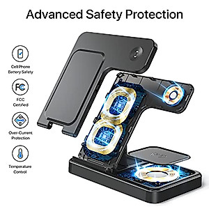 Wireless Charger, Charging Station 3 in 1, Fast Wireless Charger Stand for iPhone 14/13/12/11/Pro/Max/Plus/XS/XR/X/8, Apple Watch 8/7/6/5/4/3/2/SE & AirPods(Black)