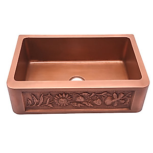 Sunflower Single Bowl Copper Apron-Front Sink – 30″ 29-3/4" W x 21-1/2" D x 10" H