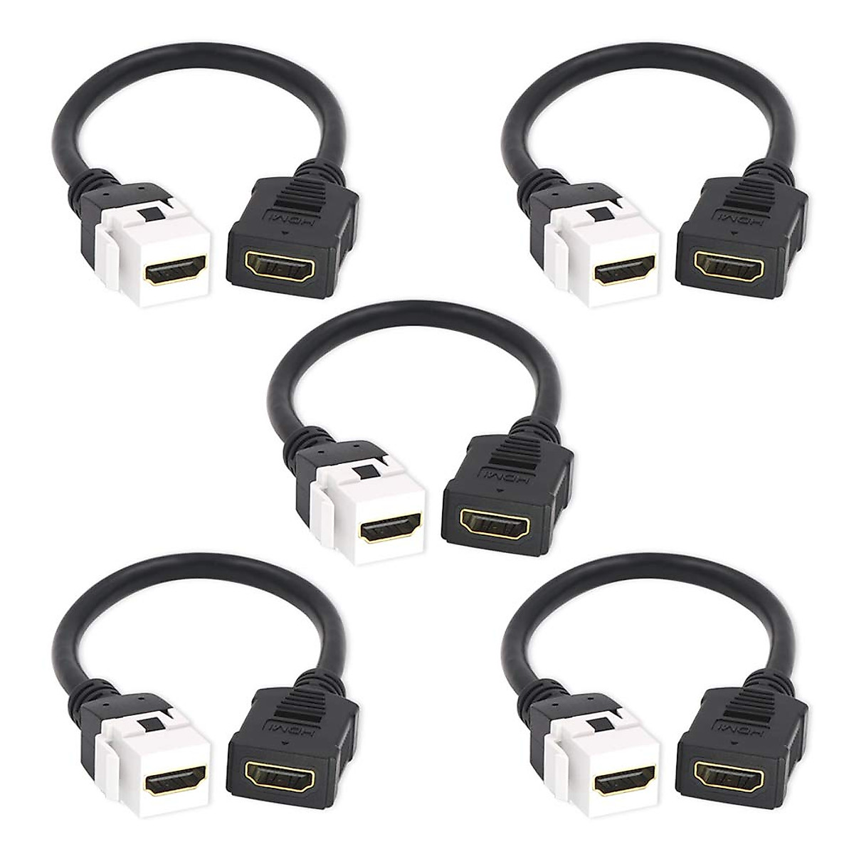 VCE 5-Pack HDMI Keystone Jack, Female to Female HDMI Pigtail Cable 4K HDMI Wall Jack for Keystone Wall Plate, 6 Inch