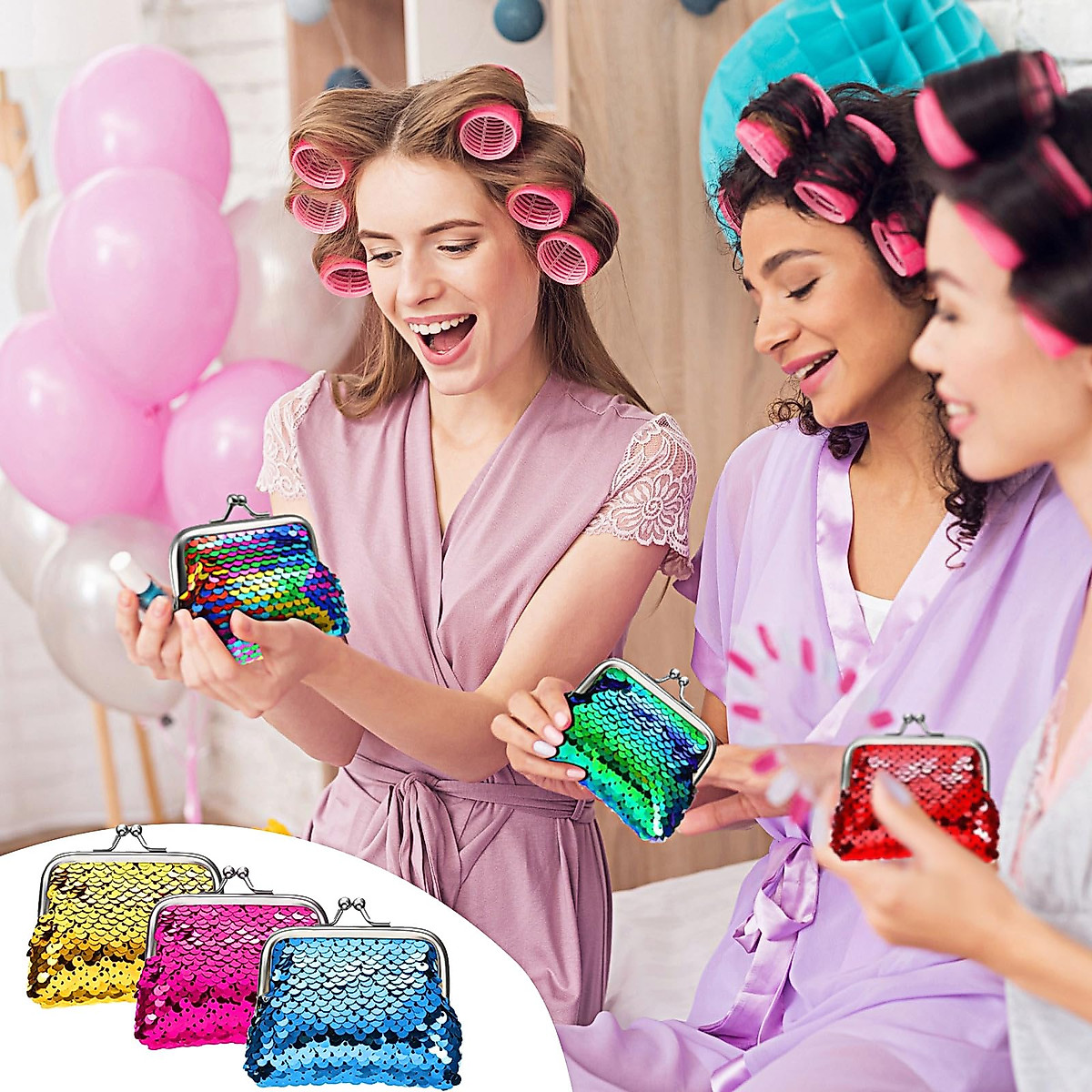 Frienda Sequin Coin Purses Reversible Sequin Mini Wallets Pouches Colorful Sequins Bags for Women Party Favor