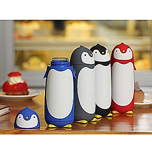 ChezMax Penguin Cartoon Water Bottle for Kids Water Glass 10.0oz Red