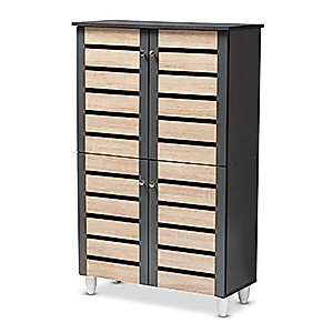 BOWERY HILL Mordern Two-Tone Oak Wood 4-Door Shoe Cabinet in Dark Gray