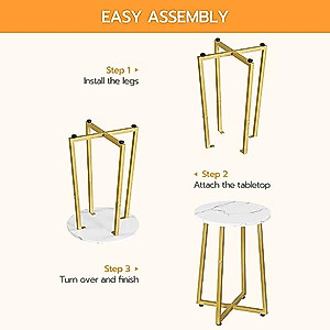 HOOBRO Round Side Table, Round Accent End Table with Sturdy X-Shaped Metal Frame, 15.7" Round Nightstand, for Living Room, Bedroom, Balcony, Office, Gold and Marble DM95BZ01