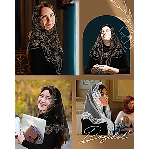 Bozidol Church Veil Triangular Mantilla - Cross Chalice Embroidered Vintage Catholic Mass Veil for Women