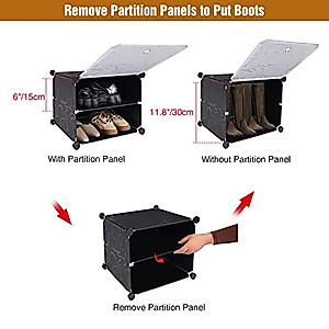 ALBOMI Portable Shoe Rack Organizer 72 Pairs, 12 Tier Stackable Plastic Shoe Storage Cabinet with Doors & Hooks, 18-Cube Space Saver Shoe Shelves for Entryway Closet Hallway Bedroom (Black)
