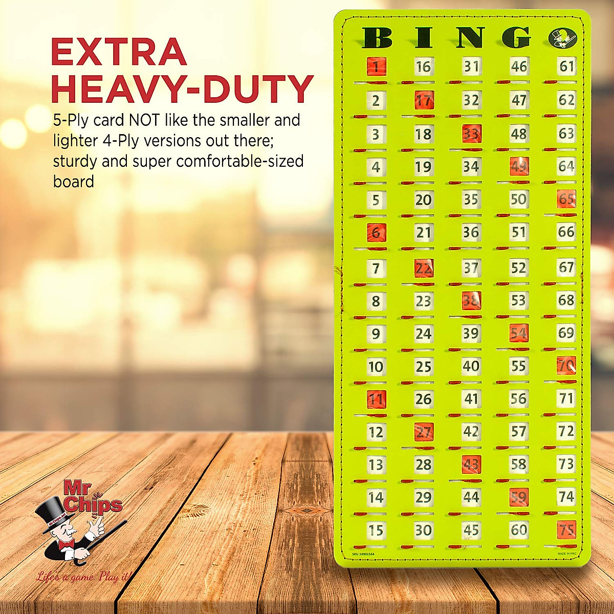 MR CHIPS Jam-Proof Green Master Board Bingo Card Slide with Shutters Plus Deck of Calling Cards