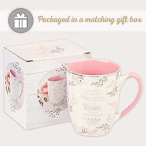 Christian Art Gifts Ceramic Scripture Coffee and Tea Mug for Women 12 oz Floral Pink Inspirational Bible Verse Mug - Blessed is the One Who Trusts in the Lord - Jeremiah 17:7 Lead-free Mug
