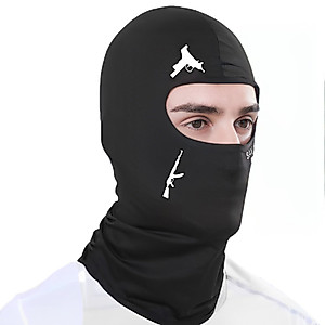 Single Hole Knit Cycling Head Cover Lightweight Ski Mask Exquisite Embroidery Black Classic Ski Mask Balaclava(Black,One Size)