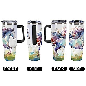 Running Horse Watercolor 40 Oz Stainless Steel Cup Travel Tumbler with Handle and Straw Lightweight Coffee Mug for Home Office