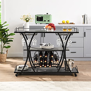 PAG Freestanding Floor Wine Rack with Wine Glass Holder,3 Tier Coffee Bar Cabinet for Home/Kitchen/Living Room/Dining Room,Dark Gray
