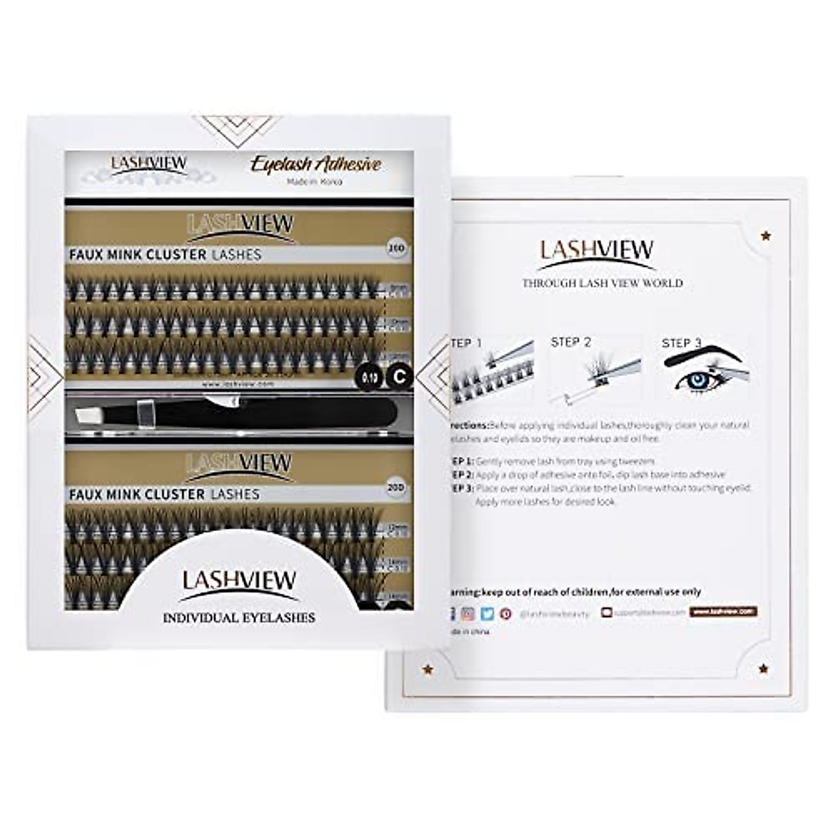 LASHVIEW Diy Lash Extension Kit, C Curl Cluster Eyelash Extensions Kit, Diy Eyelash Extension Kit with Glue and Tweezers(0.10 20Roots 8-14mm)