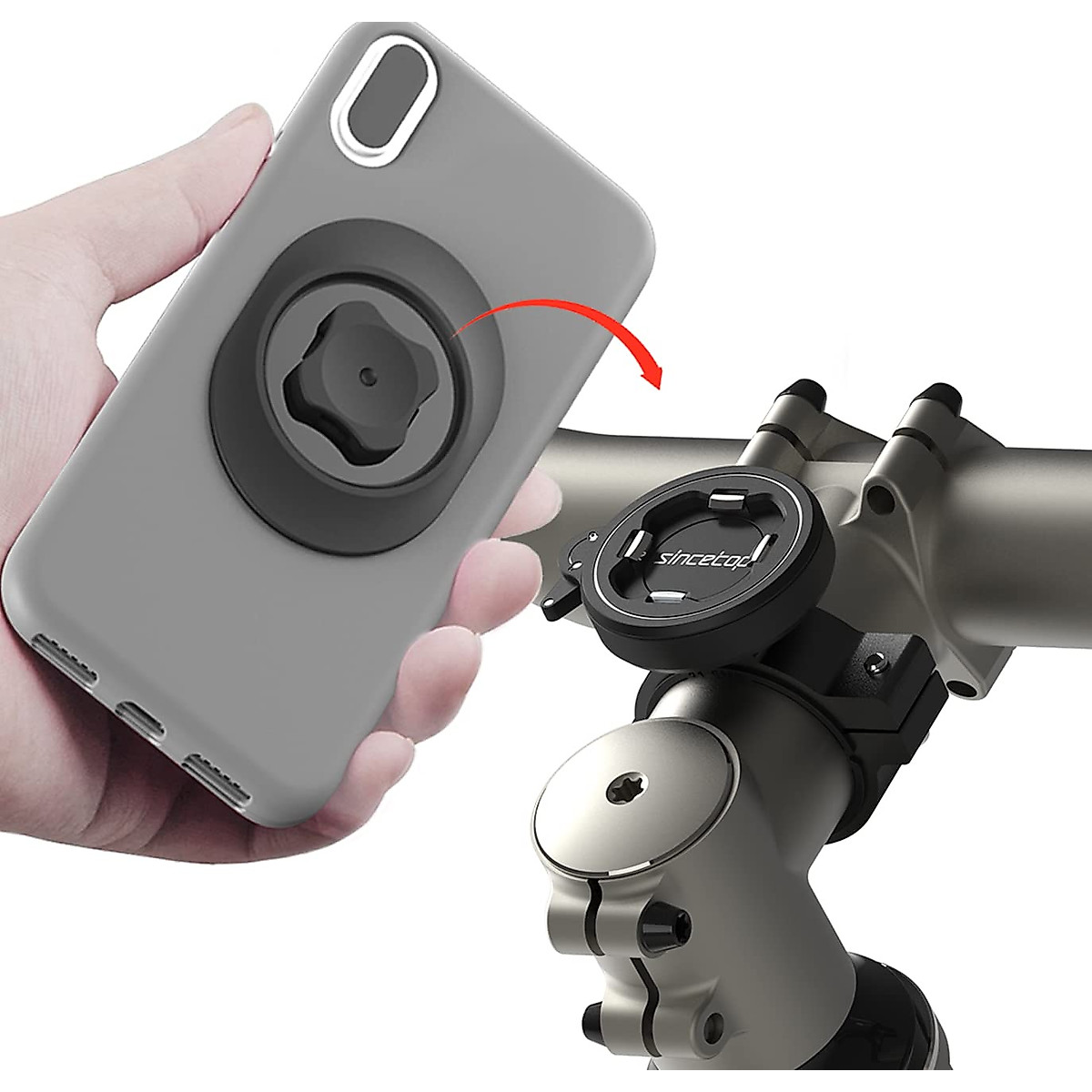 CQ Mountain Bike Phone Mount, Sincetop Bike Phone Holder for Bike Stem/Motorcycle Handlebar, 1s Lock/Detach Aluminum Scooter/MTB/Bicycle Cell Phone Holder Clip for iPhone & All 4.5"-7" Smartphones