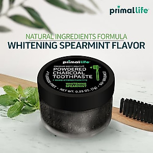 Primal Life Organics - Dirty Mouth Toothpowder, Activated Charcoal Tooth Cleaning Powder, Essential Oils with Kaolin & Bentonite Clay, 200+ Brushings, Organic, Vegan (Black Spearmint, 0.25 oz)