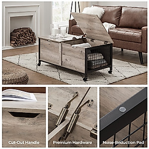 VASAGLE Coffee Table, Living Room Table with Flip Tops, 2 Hidden Compartments and Casters, Storage Cabinet, for Living Room, Bedroom, Industrial, 39.4 x 21.7 x 17.7 Inches, Greige and Black ULCT231B02