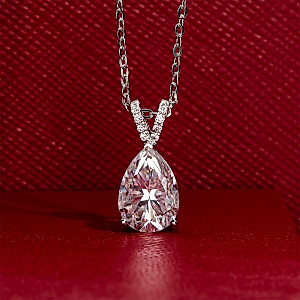CADYNO 14k Solid Real White Gold Moissanite Necklace, Pear Cut 1cttw D Color Lab Created Diamond Gifts for Women