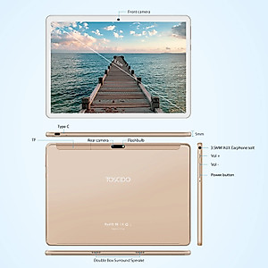 TOSCiDO Android 12 Tablet 10.1 Inch Tablets, 4GB RAM+64GB ROM+1TB Expand,8 Core CPU, 8000 mAh Battery,Bluetooth5.0, GPS,Wi-Fi -Gold