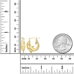 14K Yellow Gold 3mm Thick High Polished Dolphin Hoop Earrings For Women | 3x20mm Solid Gold Hoops For Women