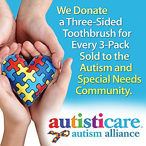 autisticare New Softer Feel Sensory 3-Sided Toothbrush 3-PK | Autism Spectrum Special Needs Asperger's Complete Dental Care Tactile Child Calming Gift Therapy Gum Health Fidget Caregiver Made in USA