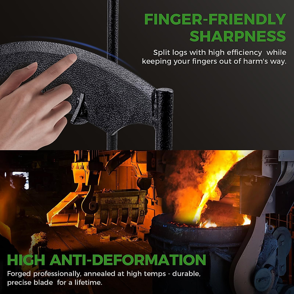 Optimech Kindling Splitter 10 x14.5in, Solid Cast Steel Log Splitter for Wood 9LB Heavy Duty with Half Ring - Manual Firewood Cracker Splitting Tool for Outdoor Camping (L)