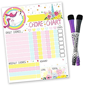 Unicorn Chore Chart for Kids, Magnetic Behavior Reward Chart, My Responsibility Chart for Kids at Home