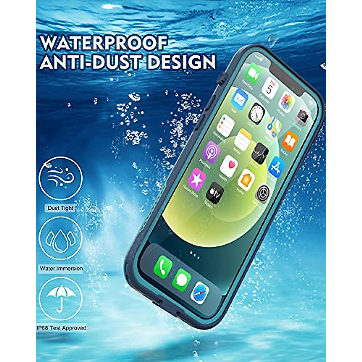 LOVE BEIDI Design for iPhone 12 Pro Max case Waterproof 6.7'', Full Body Shockproof Phone Case for iPhone 12 Pro Max Case with Screen Protector, Dust Proof Cover for iPhone 12 Pro Max (Turquoise)