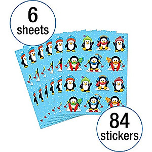 Carson Dellosa 84 Penguin Stickers for Kids, 6 Sheets of Holiday Incentives for Winter Crafts, Scrapbooking, Teacher Planner, Reward Chart, Stocking Stuffers, and School Supplies, Classroom Must Haves