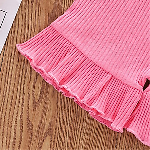 Dimoybabe Toddler Baby Girl Summer Clothes Knit Cotton Outfits Infant Short Set Sleeve Ruffle Ribbed Clothing Watermelon Red 2-3T 100CM