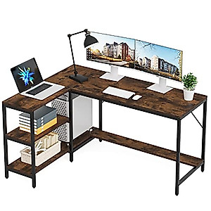 Tribesigns L Shaped Desk with Storage Shelves, Reversible Computer Desk Gaming Desk for Home Office Workstation, Rustic Brown