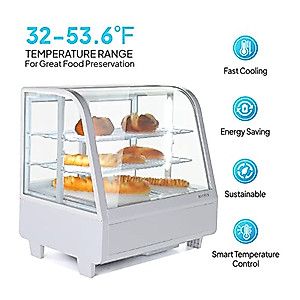 ROVSUN Refrigerated Display Case 3.5 Cu.Ft. Countertop Pastry Display Case Commercial Display Refrigerator w/LED Lighting Air-cooling Automatic Defrost Rear Sliding Door