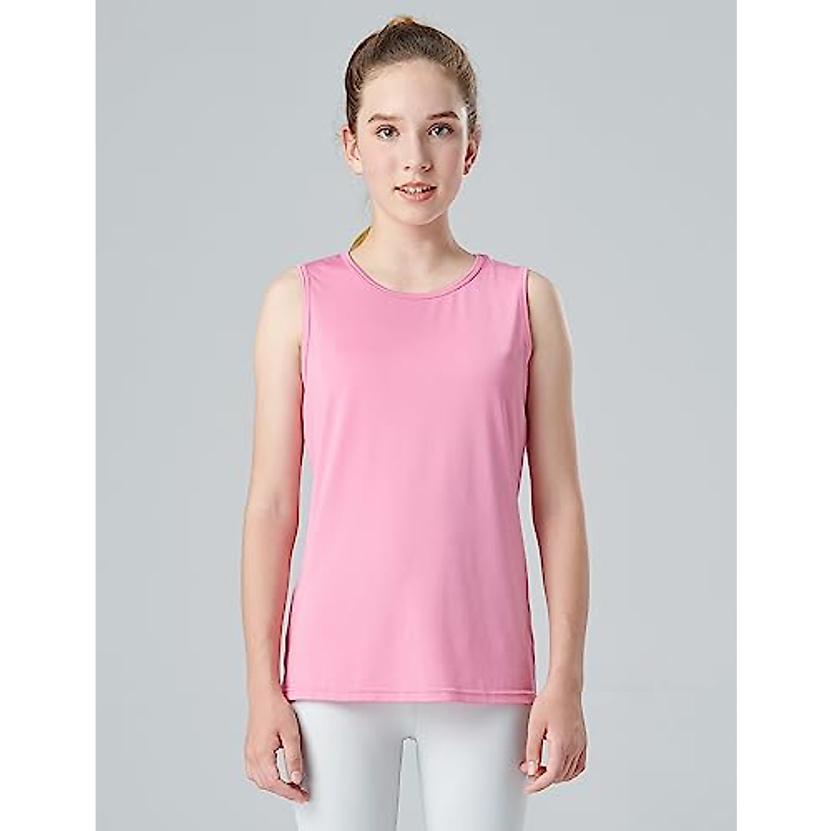 4 Pack Youth Girls Athletic Tank Tops Dry Fit Active Performance Tech Sleeveless Shirts (Set 2, Medium)