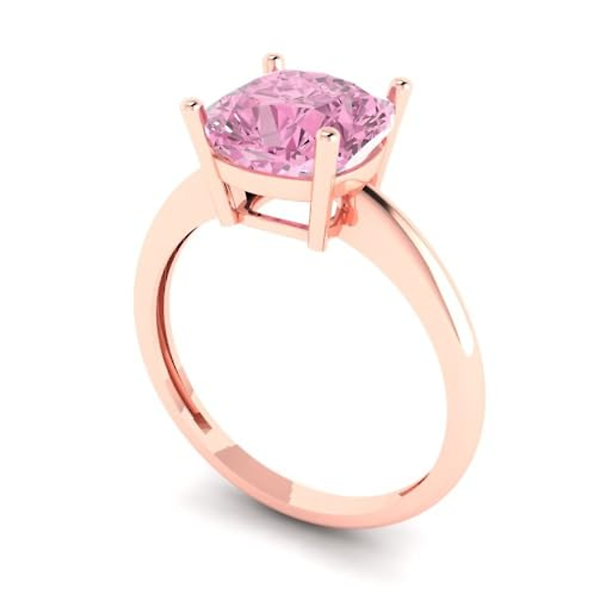 Clara Pucci 2.5 ct Cushion Cut Solitaire Pink Simulated Diamond Wedding Bridal Designer Anniversary Engagement Ring Real 14k Rose Gold