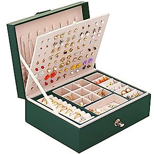 QBestry Stud Earring Organizer for Women Girls Jewelry Box for Earrings Necklace Jewelry Organizer,Girls Earring Box for Womens Necklace Holder Rings Organizer Bracelet Earring Storage Case,Green