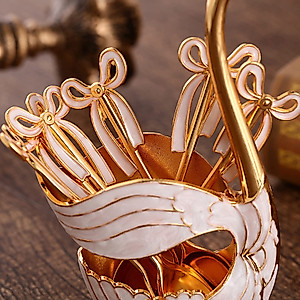 Metal Spoon Set Includes Swan Base Holder And 6 Spoons, Coffee Dessert Flatware Dinnerware Set With Organizer (Gold)