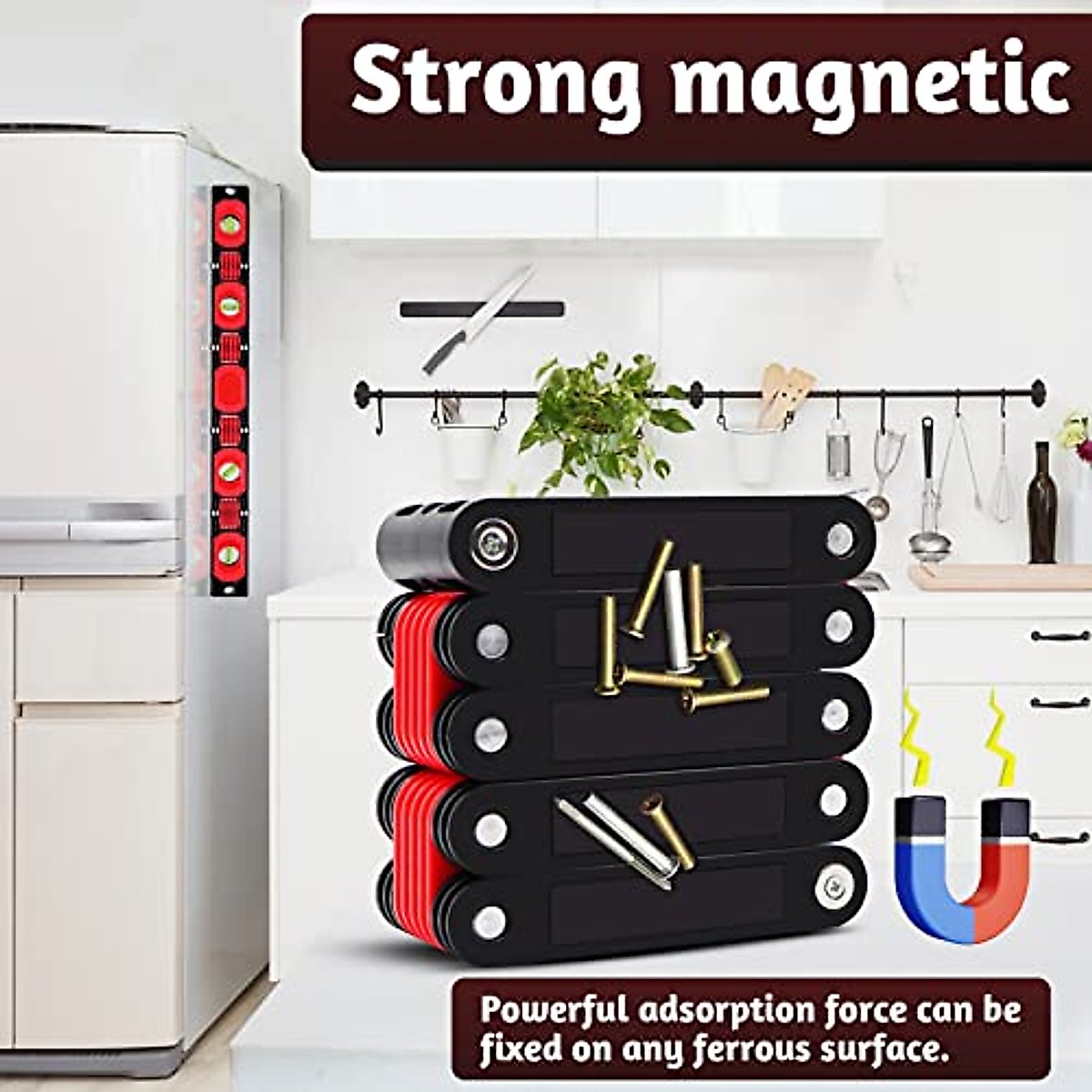 Multi-Function Foldable Level Measuring Tool,24 Inch Magnetic Level Tool with 4 Easy to Read Level Bubbles,Precise Leveling Tool for Carpenters,Woodworkers,Fabricators