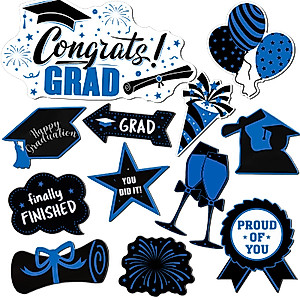 12 Pieces Graduation Magnetic Decals Decorations Congrats Grad Car Magnets Happy Graduation Magnetic Fridge Decoration Proud of You Magnet Decal Trencher Cap Fridge Magnets Graduation Stickers (Blue)