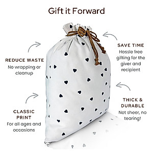 Gather & Knot Drawstring Gift Bags | 20" Large 12" Small | Premium Canvas | Gender Neutral Reusable Fabric Wrap for Wedding, Anniversary, Baby Shower or Birthdays | Heart