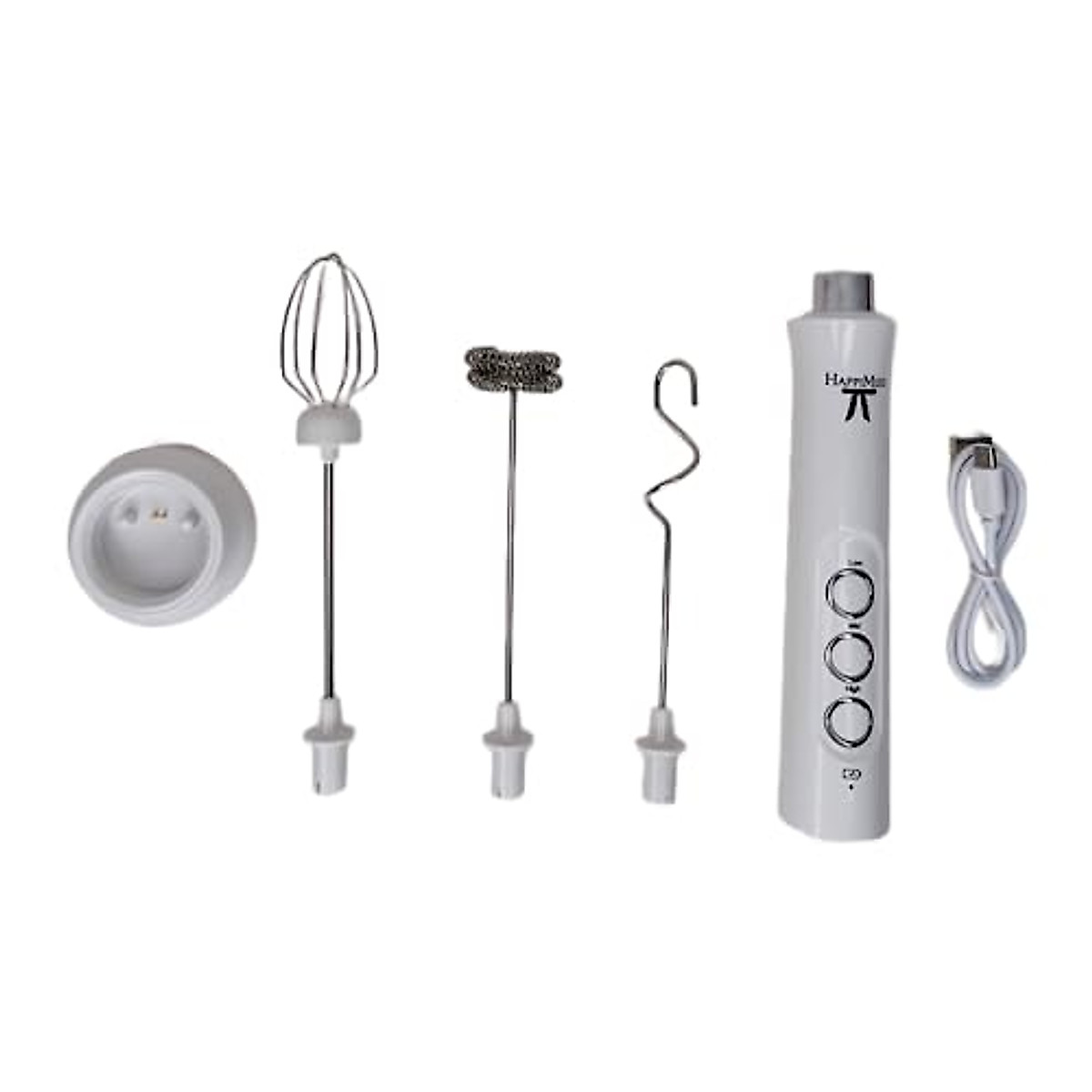 HappiMiss Milk Frother USB Rechargeable - 3 whisks: Wire for Making Perfect Fluffy Foam Lattes, Matcha, Macchiatos, Cappuccino, Butter Coffee, Hot Chocolate, Cold Foam - Snowy Day White