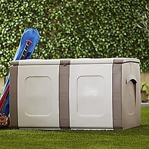 Homeplast Regular 52.83 Gallon Capacity Indoor Outdoor Heavy Duty Plastic Deck Box Storage Trunk, Beige/White