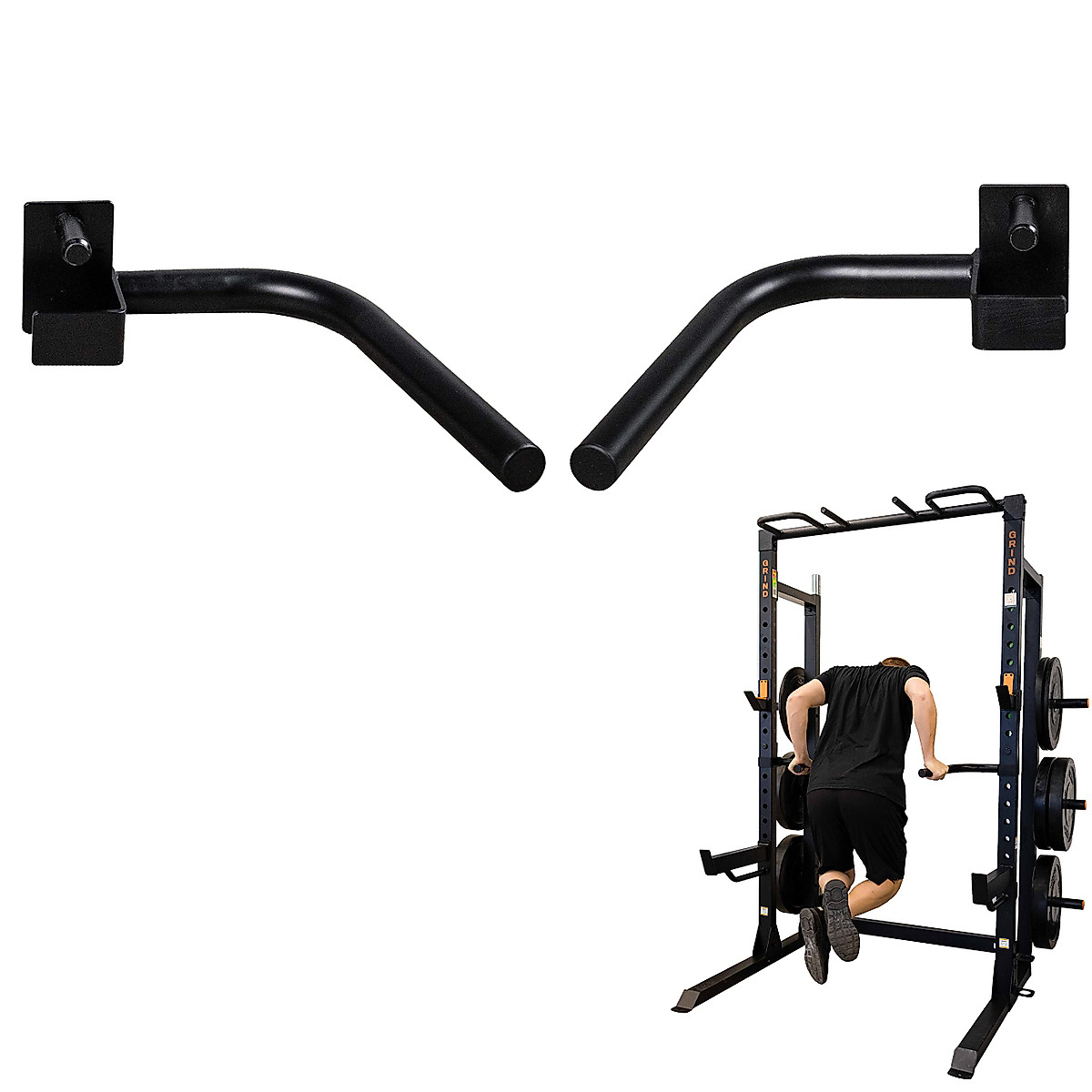 GRIND Fitness Chaos4000 Half Rack Dip Station Handles for Squat Racks Angled Dip Bar Attachments Tube Power Cage Black J-Cup Adjustable Strength Training