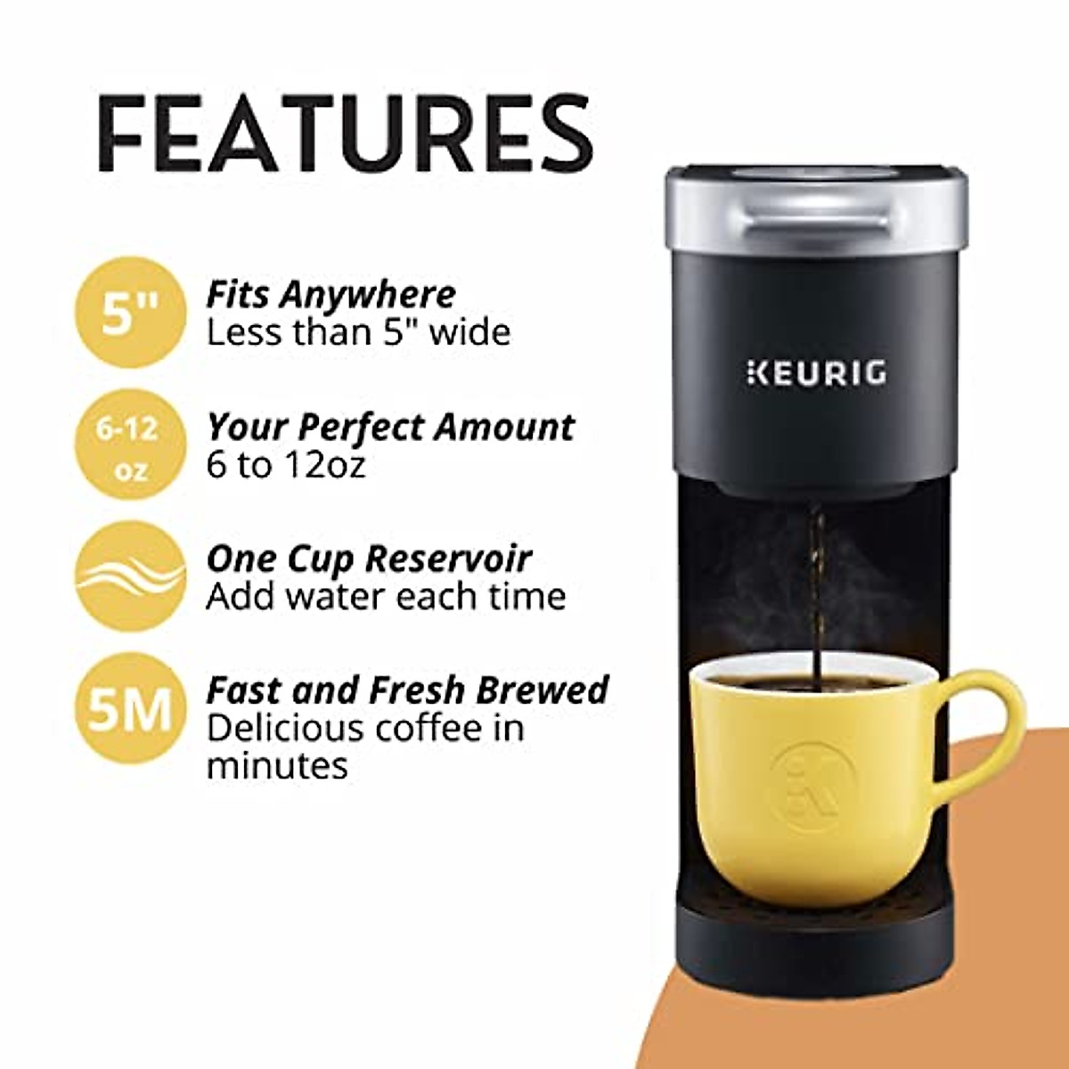 Keurig K-Mini Single Serve K-Cup Pod Coffee Maker (Black) Bundle with Cleaning Cups (5 Cups) - (2 Items)