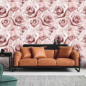 Abyssaly Pink Floral Peel and Stick Wallpaper, 17.7" X 118" Rose Flower Contact Paper for Girls Room Decoration, Removable Self Adhesive Wall Paper Modern Home Decor