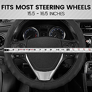 BDK Genuine Black Leather Steering Wheel Cover for Car, Large 15.5-16 inch – Ergonomic Comfort Grip for Men & Women, Car Steering Wheel Cover for Vehicles with Large Steering Wheels