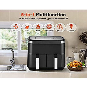 DyBaxa 10Qt 6-in-1 Dual Basket Air Fryer, 2 Independent Air Fry Baskets, ClearCook Windows, Easy-to-Control Panel, Roast Broil Dehydrate&More for Quick & Easy Meals, Nonstick & Dishwasher-Safe Basket