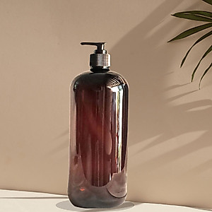 32 oz Amber Plastic PET Plastic Bottle with Black Hand Lotion Pump and Kraft Labels (3)