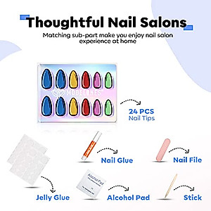 Modelones Press On Nails Almond Pop Art Nail Comic Nails Press On Nails with Nail Glue Colorful Press On Nails Reusable Manicure Fake Nails Glue on Nails Set Adhesive Tabs Nail File12 Sizes 24Pcs