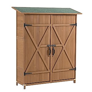 CUANBOZAM Outdoor Garden Storage Shed, Fir Wooden Garden Tool Storage Cabinet, Detachable Shelves, Weather Resistant, Easy to Assemble, Lockers Include Anti-overturning for Home, Yard-Brown