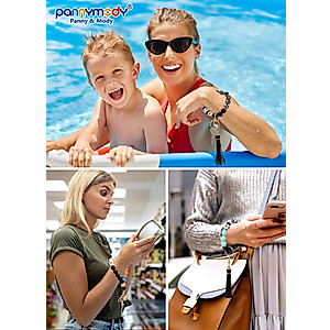 Panny&Mody Silicone Beaded Bracelet Keychain Wristlet,Personalized Keychain Wristlet Key Ring Holder with Zircon Leather Tassel(Pearl+White)