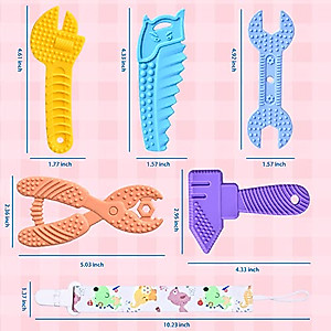 Mgtfbg Baby Teething Toys for 0-6 Months 6-12 Months - Molar Teether Chew Toys Set BPA Free Silicone, Soft Textures - Hammer Wrench Scissors Shape Baby Teething Toys Gift 5-Pack